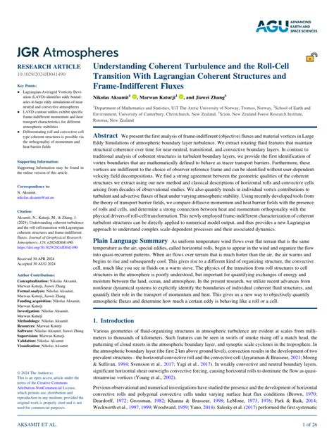 Pdf Understanding Coherent Turbulence And The Roll‐cell Transition With Lagrangian Coherent