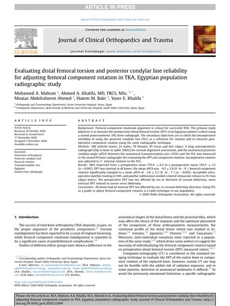 Pdf Evaluating Distal Femoral Torsion And Posterior Condylar Line