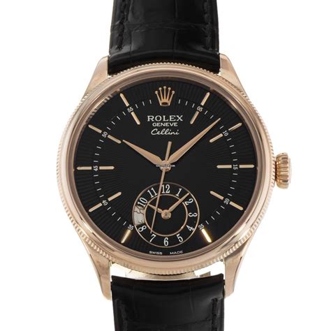 Rolex Cellini Dual Time 50525 39mm Rose Gold Black Leather For C