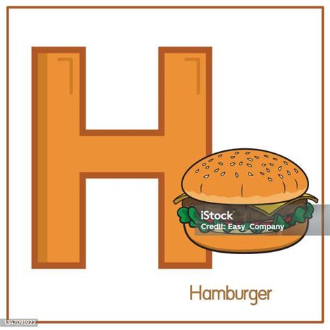 알파벳 문자 H 어퍼 케이스 또는 영어 학습 연습 Abc를위한 대문자와 햄버거의 벡터 그림 대문자에 대한 스톡 벡터 아트 및