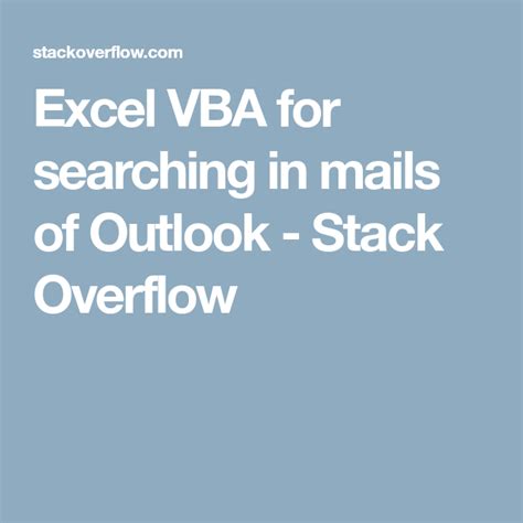 Excel Vba For Searching In Outlook Mails