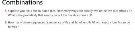 Solved Combinations 5 Suppose You Roll 5 Fair Six Sided