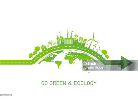 이동 녹색 및 생태 친화적인 개념 벡터 일러스트 레이 션에 대 한 지구에 녹색 도시 지속 가능한 자원에 대한 스톡 벡터 아트 및