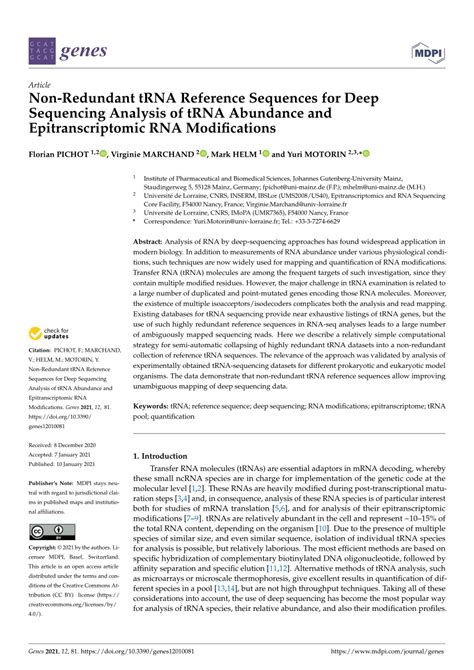 Pdf Non Redundant Trna Reference Sequences For Deep Sequencing Analysis Of Trna Abundance And