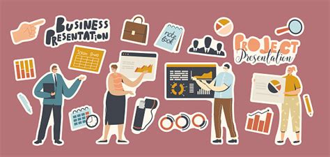 스티커 비즈니스 프로젝트 프리젠 테이션 세트 사업가 돋보기 서류 가방 스크럼 보드 및 데이터 분석 그래프 개체 그룹에 대한 스톡 벡터 아트 및 기타 이미지 Istock