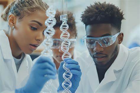 Two Scientists Collaborating On Dna Research Symbolizing Teamwork And Innovation In