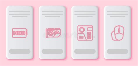 Set Line Hard Disk Drive Hdd Video Graphic Card Motherboard Digital Chip And Computer Mouse