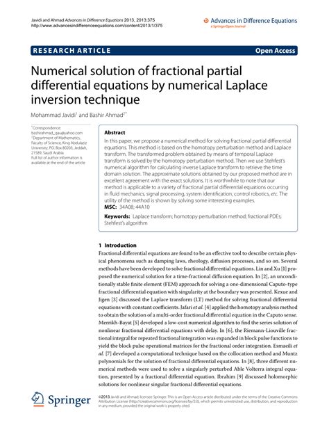 Pdf Numerical Solution Of Fractional Partial Differential Equations