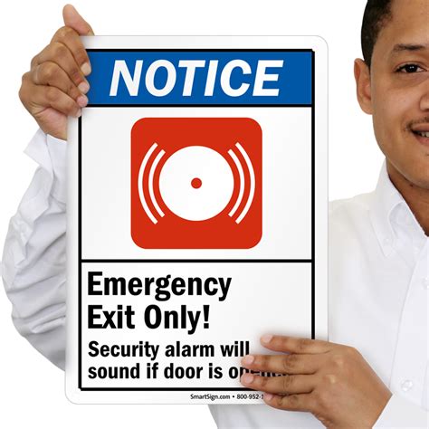 Emergency Exit Only Security Alarm Sounds Door Opened Sign SKU S