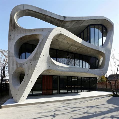 Unique Modern Architectural Building With Curved Concrete Structure Stock Illustration