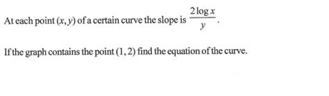 Solved Log X At Each Point X Y Of A Certain Curve The Chegg Com