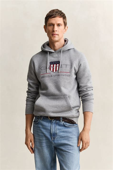 Archive Shield Hoodie Gant Grey Melange Official Gant Store