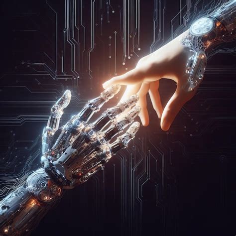 premium photo human hand and robot hand system concept integration