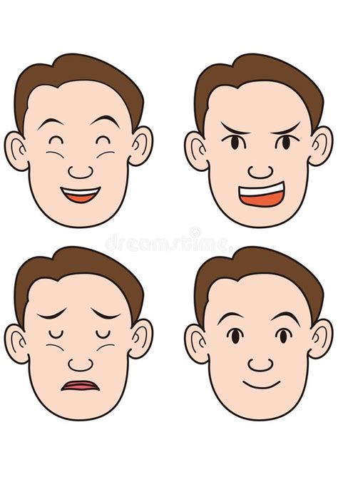 Four Facial Expressions Of Middle Aged Men Expressing Emotions Stock