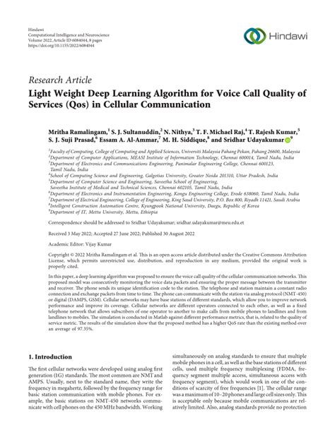 Pdf Light Weight Deep Learning Algorithm For Voice Call Quality Of Services Qos In Cellular