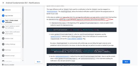 Android Java Fundamentals Codelab Notification Opens A New Activity Issue Google