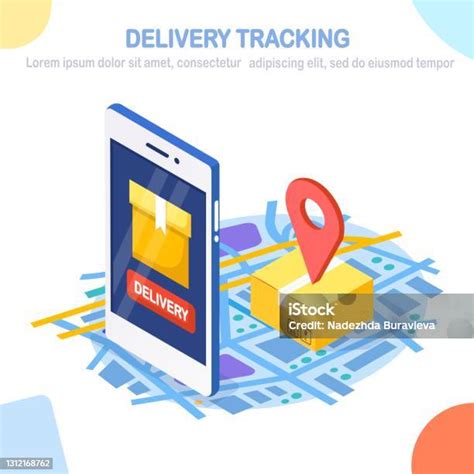 주문 추적 배달 서비스 앱이 있는 Isometric 3d 전화 상자의 배송 화물 운송 벡터 일러스트레이션 3차원 형태에 대한 스톡 벡터 아트 및 기타 이미지 Istock