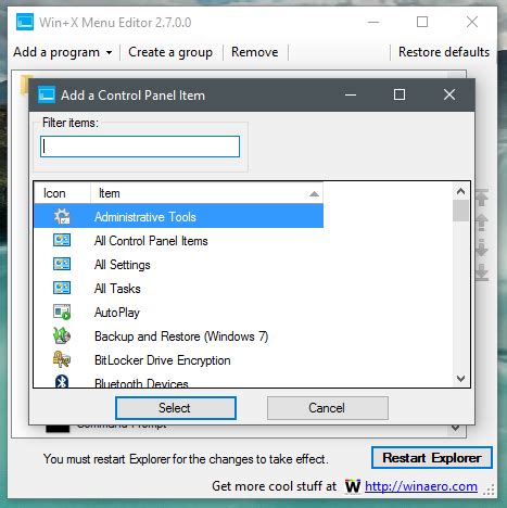 Customize Win X Menu In Windows 10