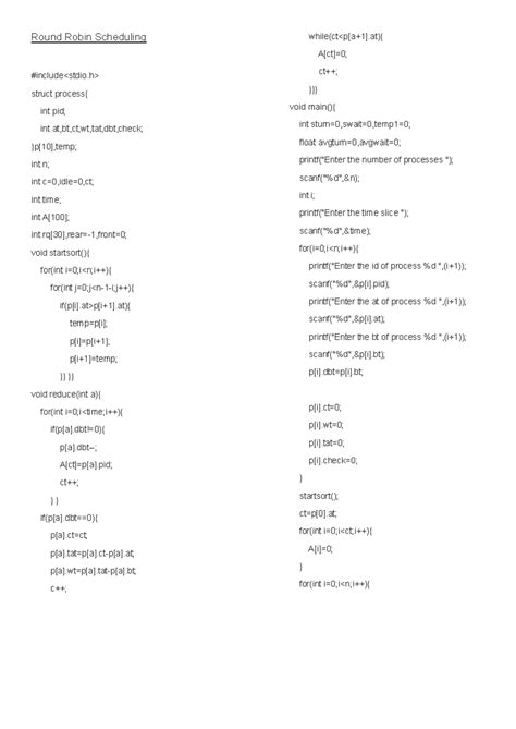 Round Robin Scheduling In C Os Lab Round Robin Scheduling Include