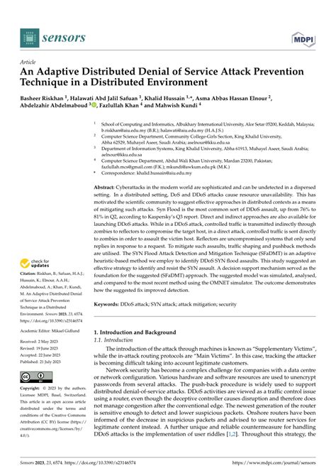 Pdf An Adaptive Distributed Denial Of Service Attack Prevention Technique In A Distributed