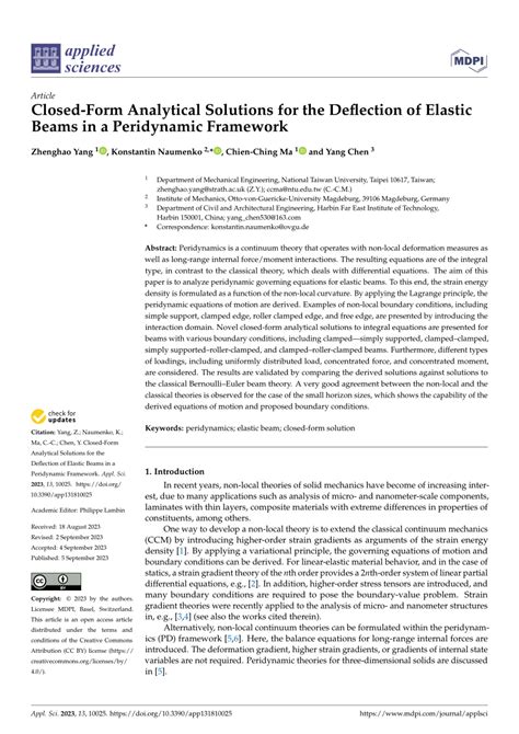 PDF Closed Form Analytical Solutions For The Deflection Of Elastic Beams In A Peridynamic