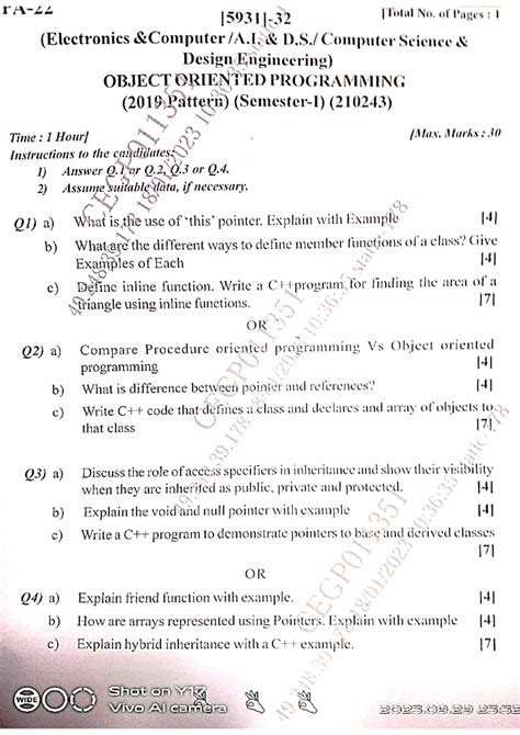 Se Insem All Subjects Questions Paper Sppu 2019 Syllabus Se Computer