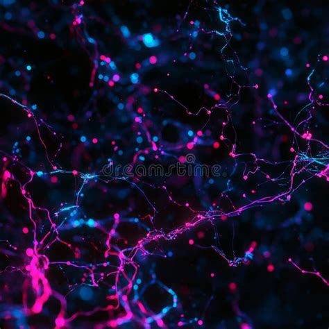 Glowing Neural Network Brain Pink Blue Electric Connections Stock
