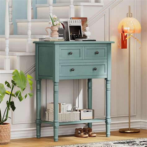 Csc Decor Inc 237 In H Light Blue Rectangle Wood Console Table Narrow
