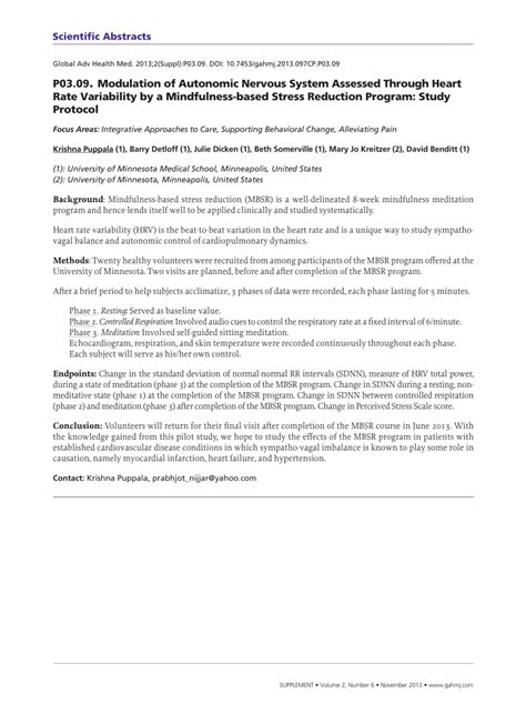 Pdf P0309 Modulation Of Autonomic Nervous System Assessed Through Heart Rate Variability By