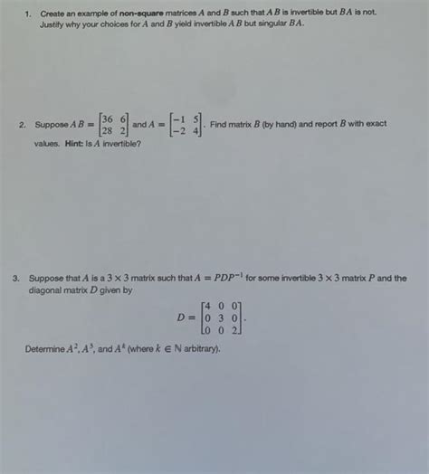solved 1 create an example of non square matrices a and b