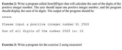 Solved Exercise 2 Write A Program Called Sumofdigits That