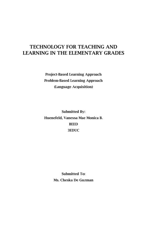 Problem And Project Based Learning Approach Technology For Teaching And Learning In The