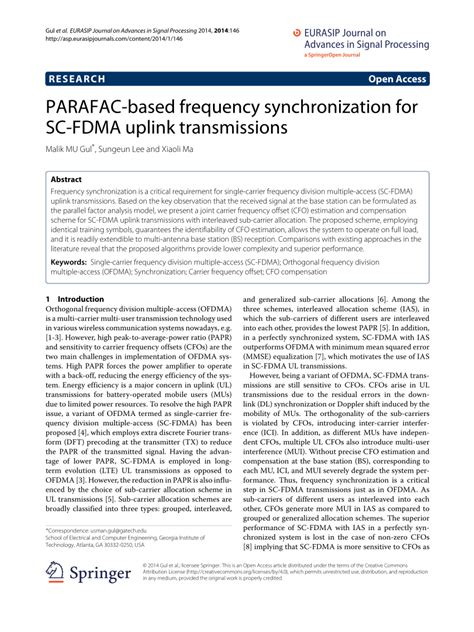 pdf parafac based frequency synchronization for sc fdma uplink