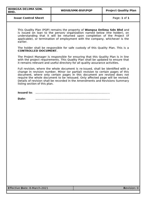 02 Pqp Issue Control Sheet Pdf Business Technology And Engineering