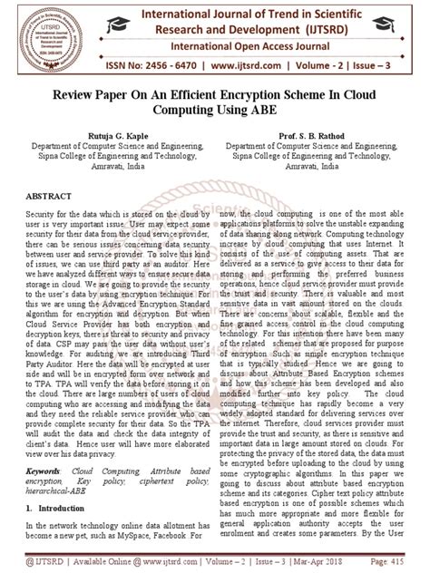 Review Paper On An Efficient Encryption Scheme In Cloud Computing Using Abe Pdf Cryptography