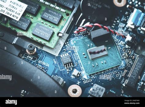 Computer Chip On A Circuit Board Close Up Computer Technology Stock