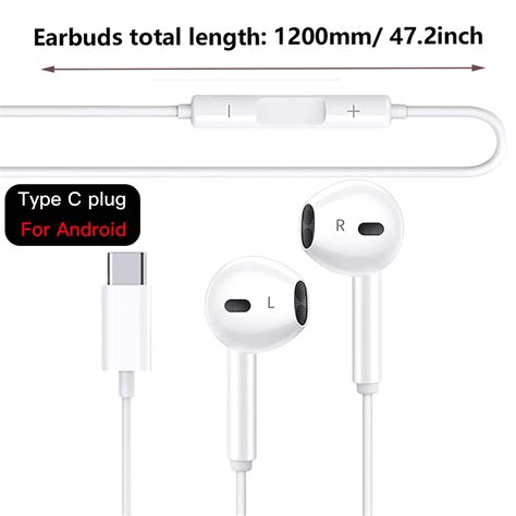 Type C Wired Earphones Usb C Earbuds For Calls And Music Bass Stereo Headphones In Ear Headsets