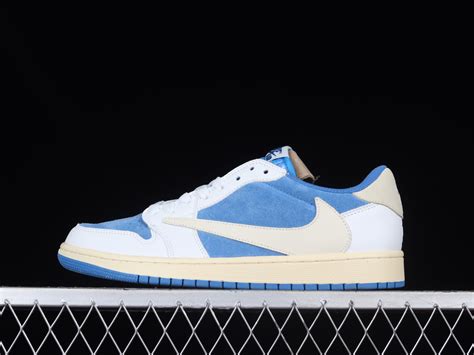 Fragment Design X Travis Scott X Air Jordan 1 Low White Blue Barb Sail