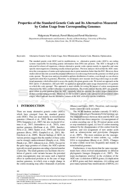 Pdf Properties Of The Standard Genetic Code And Its Alternatives Measured By Codon Usage From