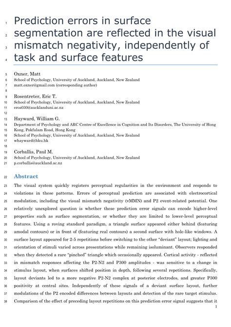 Pdf Prediction Errors In Surface Segmentation Are Reflected In The Visual Mismatch Negativity