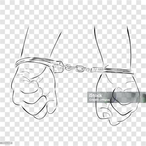 간단한 손 드로우 스케치 플랫 컬러 언더 체포에 대 한 Il거세 핸드 커 프가 있는 남자 수갑에 대한 스톡 벡터 아트 및 기타 이미지 Istock