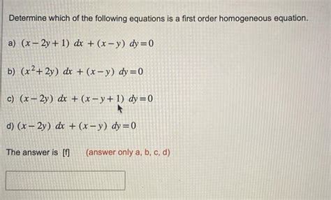 Solved Determine Which Of The Following Equations Is A First