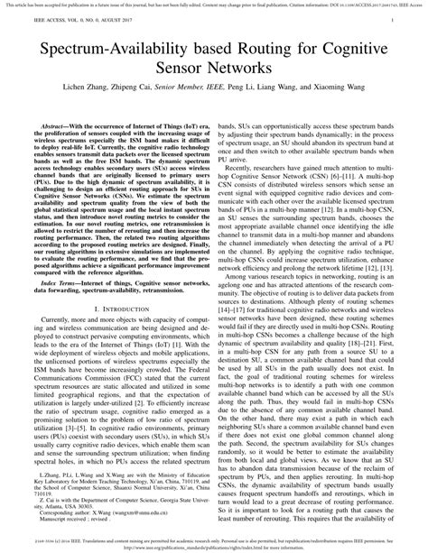 Pdf Spectrum Availability Based Routing For Cognitive Sensor Networks