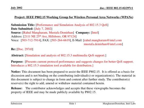 Ppt Project Ieee P80215 Working Group For Wireless Personal Area