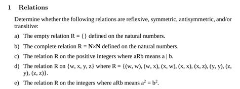 Solved 1 Relations Determine Whether The Following Relations Chegg Com