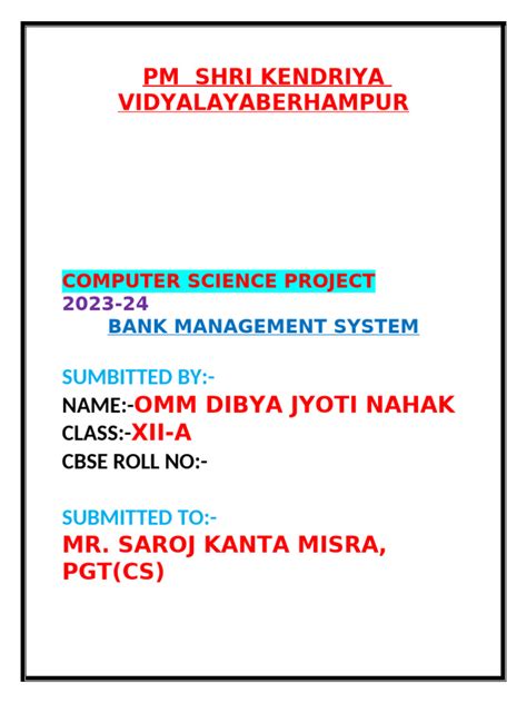 Cs Project Bank Management System 2023 24 Pdf Databases My Sql