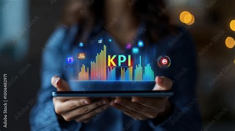 Businesswoman Works On Laptop Showing KPI Business Trends Dashboard With Charts Metrics AI E