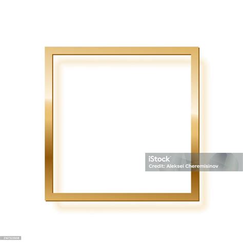 흰색 배경에 황금 사각형 사진 프레임입니다 골드 버튼 그림 그림 카드를 위한 빈 공간 3d 현실적인 빈 템플릿 벡터 일러스트 레이 션 단순 객체 모형 0명에 대한 스톡 벡터
