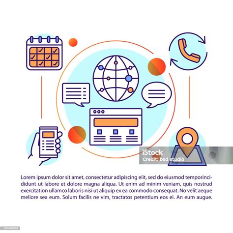 컨택 센터 아티클 페이지 벡터 템플릿입니다 고객 지원 서비스 통신 브로셔 잡지 선형 아이콘과 텍스트소책자 디자인 요소 인쇄