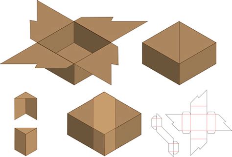 กล่องบรรจุภัณฑ์ตายตัดการออกแบบแม่แบบ จําลอง 3 มิติ ภาพประกอบสต็อก ดาวน์โหลดรูปภาพตอนนี้
